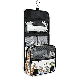 Omhonmi Hanging Toiletry Bag for Women Colourful Summer Dragonfly Botanical,Waterproof Makeup Pouch,Portable Cosmetic Bag,Travel Bag with Hanging Hook for Woman Man Travel Accessories