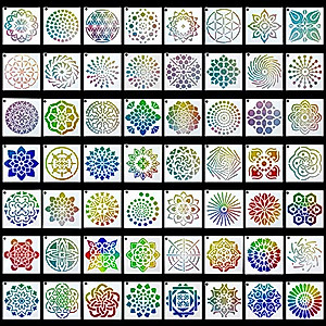 56 Pack Mandala Dot Painting Templates Stencils Perfect for DIY Rock Painting Art Projects (3.6x3.6 inch)