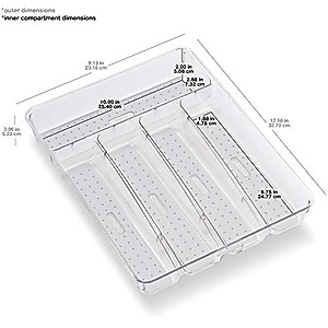 madesmart Clear Mini Silverware Tray - Light Grey | CLEAR CLASSIC COLLECTION | 5-Compartments | 12.88" x 9.13" | Kitchen Drawer Organizer | Soft-Grip Lining and Non-Slip Rubber Feet | BPA-Free
