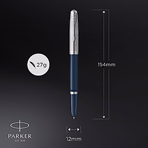 Parker 51 Fountain Pen | Midnight Blue Barrel with Chrome Trim | Fine Nib with Black Ink Cartridge | Gift Box