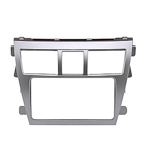 Mhakrl Silver Car Radio Fascia Panel for Toyota Vios Yaris Sedan Belta Radio Frame Radio Stereo Dash Installation Mount Trim Kit Face Plate Audio Panel DVD Navigation Panel Frame 2 Din