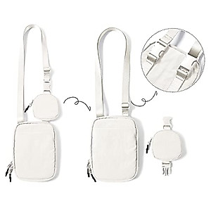 ODODOS Unisex Crossbody Bag with Removable Small Pouch Adjustable Belt Bag for Cell Phone Travel Workout Running Hiking, White