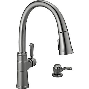 Delta Faucet Spargo Black Stainless Kitchen Faucet, Kitchen Faucets with Pull Down Sprayer, Kitchen Sink Faucet, Faucet for Kitchen Sink, Soap Dispenser, Black Stainless 19964Z-KSSD-DST