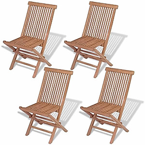 vidaXL - Patio Folding Chairs 4 Pcs/Camping/Garden/Lawn Seating/Table Set - Solid Wood Teak - 18.5"x23.6"x35" - Foldable Design for Home/Office/Café Use