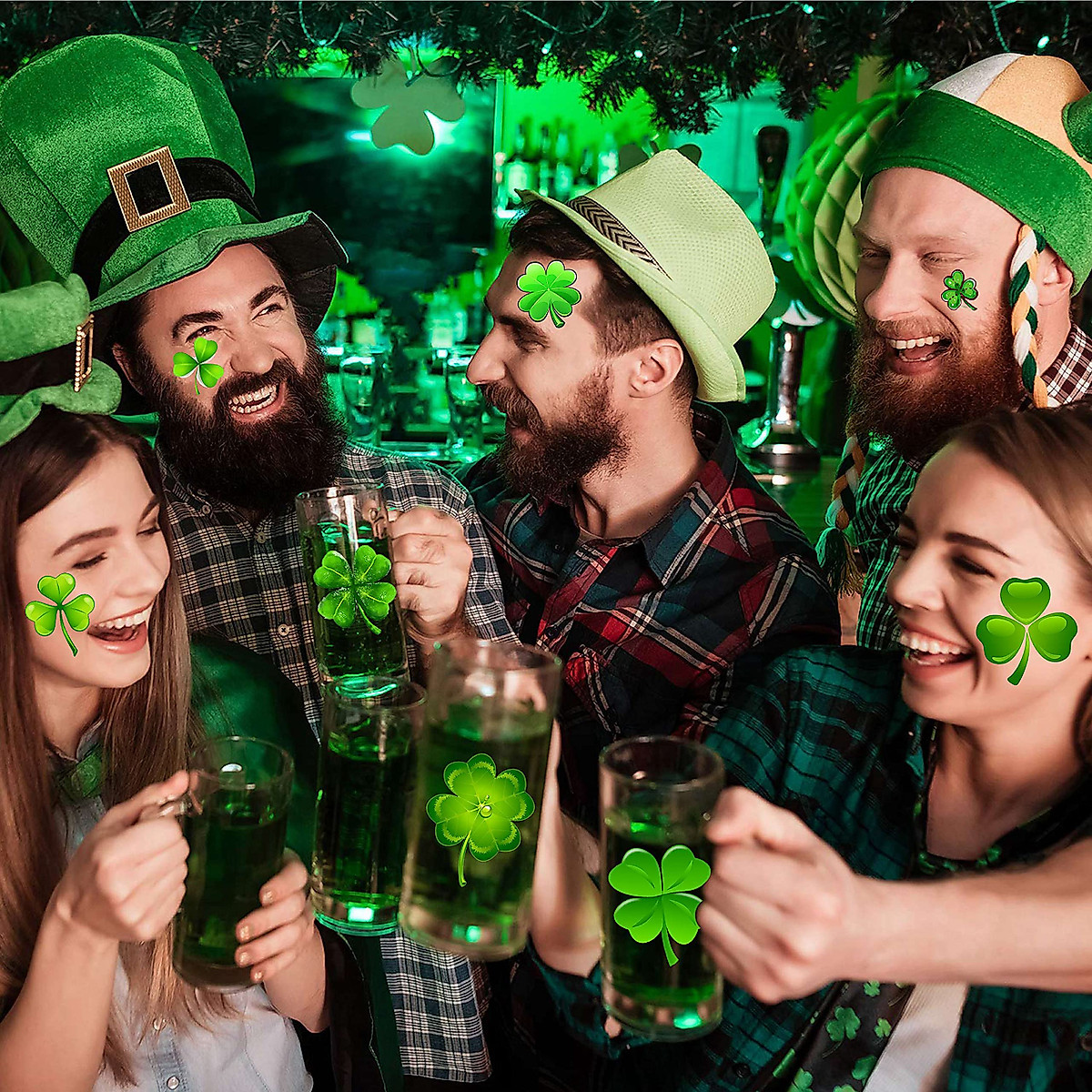 EGMBGM 49 PCS St. Patrick's Day Tattoos Stickers For Kids Women Men, 3D Green Shamrock Temporary Tattoos St Patricks Day Irish Party Favor, Saint Patricks Day Accessories Lucky Clover Tattoos Adults