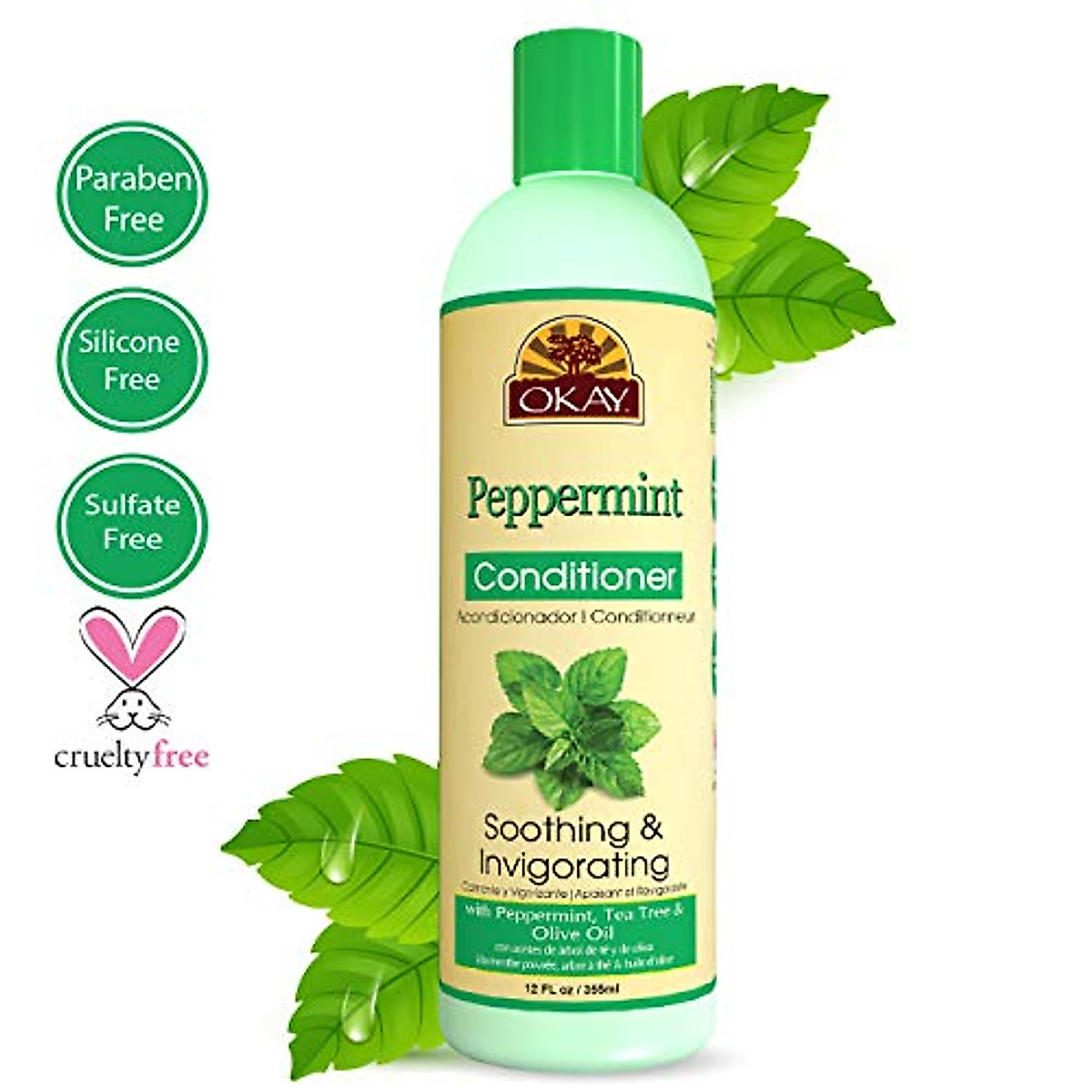 Okay | Soothing And Invigorating Peppermint Conditioner | Helps Refresh, Revitalize, And Add Softness To Hair | Sulfate, Silicone, Paraben Free For All Hair Types and Textures | Made in USA 12oz 355ml