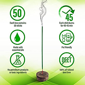 Mosquito Repellent Incense Sticks 50 Pieces per Box, for Patio/Natural Ingredients Citronella Oil/Lemongrass Oil/Made with Natural Based Essential - DEET Free Outdoor