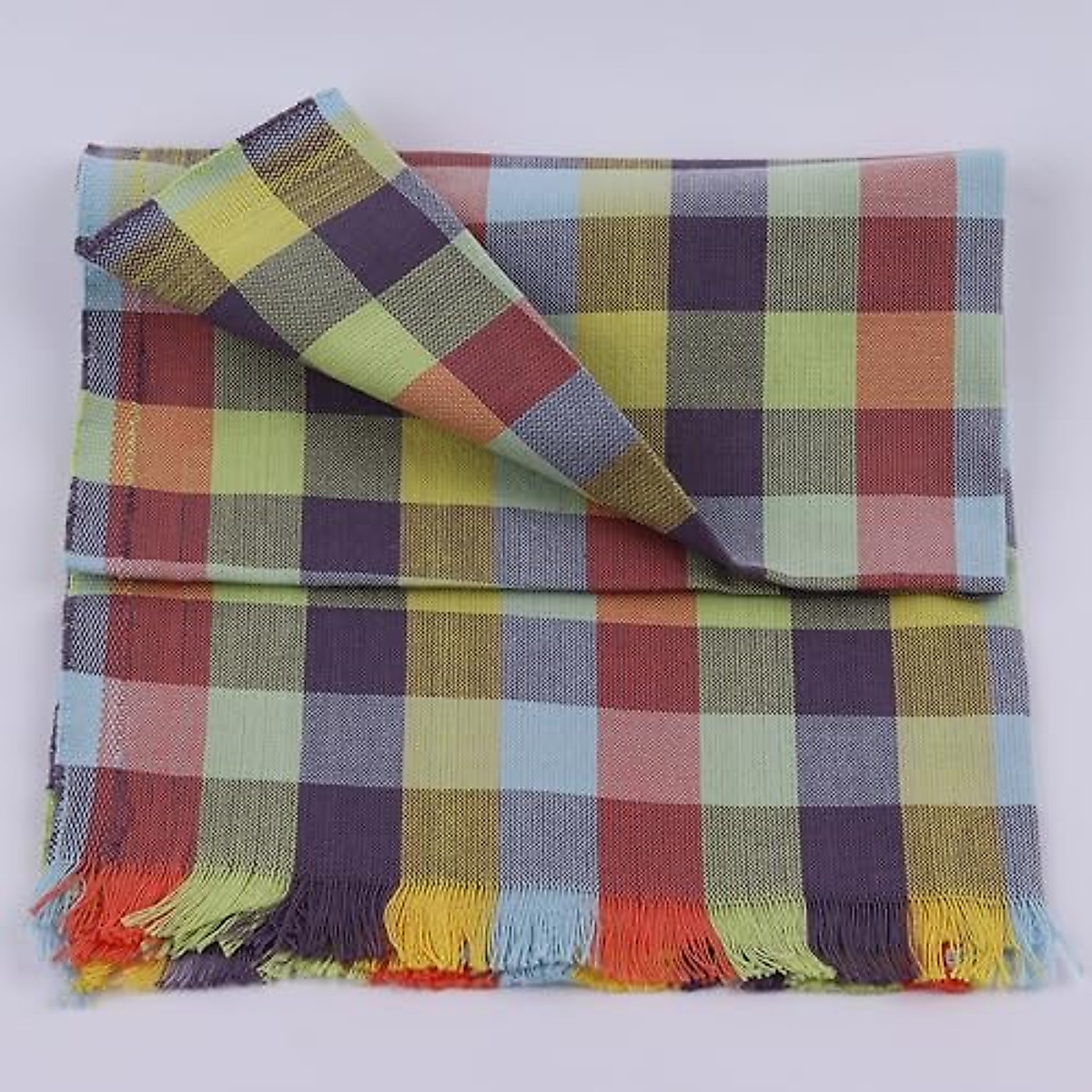 PÜSKÜL - Kitchen Towels Set of 6, 100% Turkish Cotton Soft Absorbent Quick Dry Dish Cloths, Buffalo Plaid Tea Towels with Fringe (26 X 18 Inches, Multi Color Tropical)
