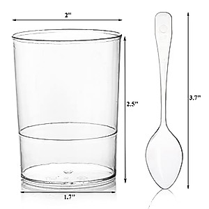Okllen 100 Pack Mini Dessert Cups with Spoons, 3 Oz Round Shot Cups Plastic Dessert Shooters, Appetizer Parfait Cups Shot Glasses for Chocolate Desserts, Ice Cream, Puddings, Tasting Party