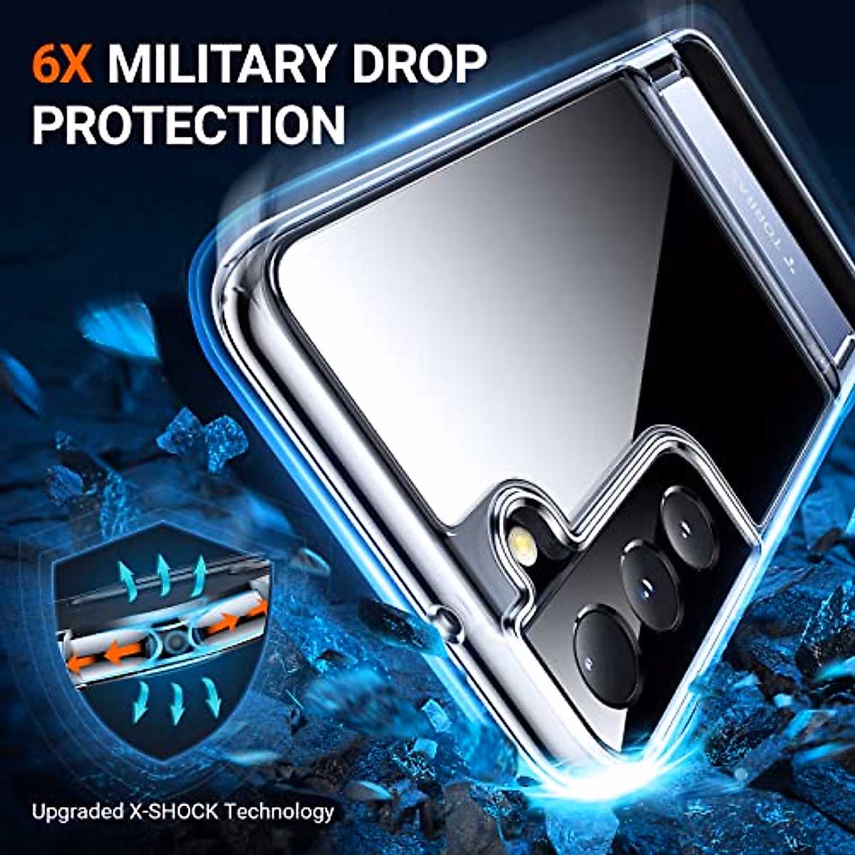 TORRAS MoonClimber Galaxy S22 Case 6.1", 6X Shockproof, 3-Way Stand, Slim Hard Kickstand, Clear