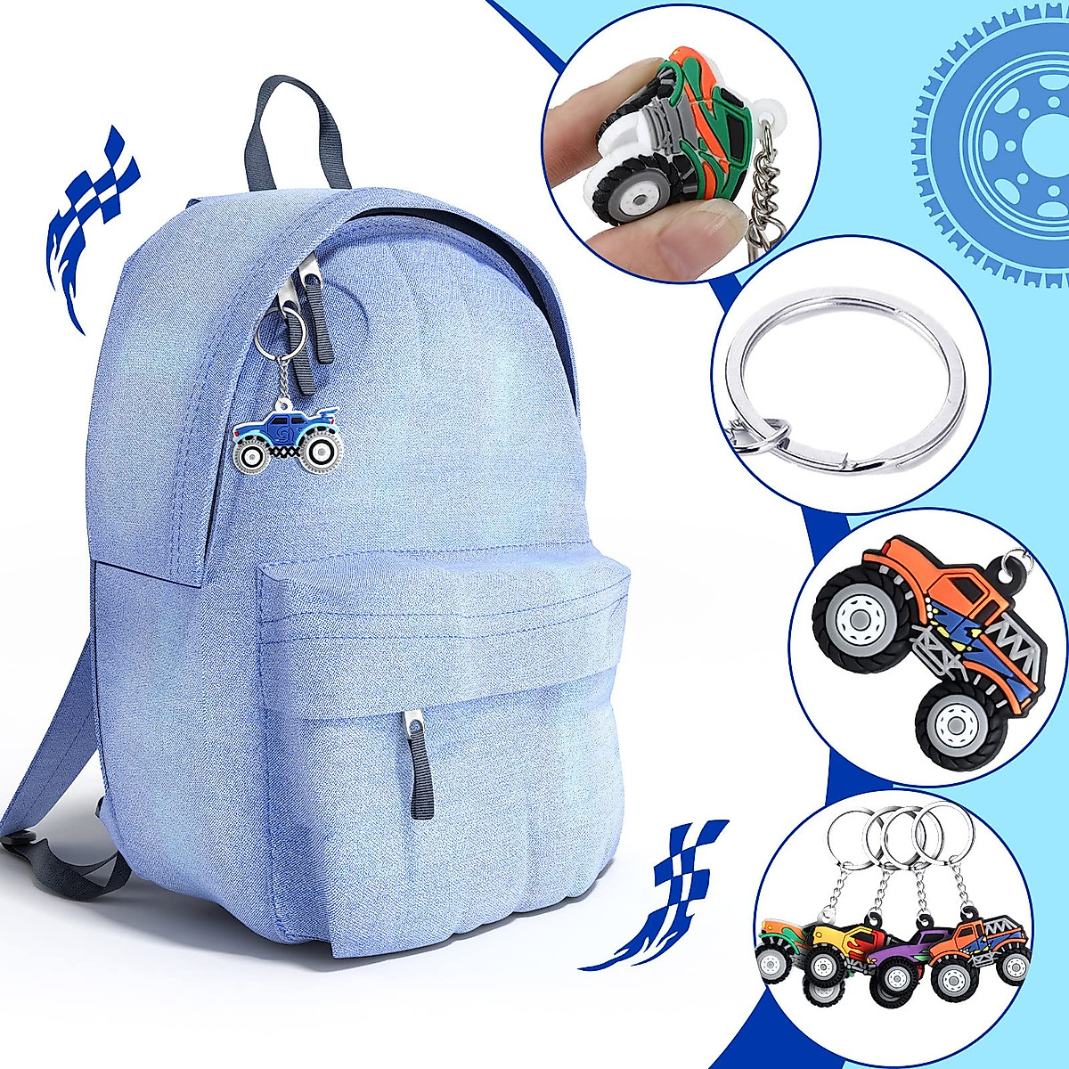 Kenning 24 Pieces Mini Truck Keychain Key Ring Decoration Silicone Truck Party Favors Keychain Truck Birthday Party Supplies for Kids(Truck)