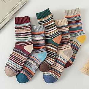 Loyaidn 5 Pairs Womens Wool Socks - Thick Soft Women's Socks, Winter Warm Boot Socks for Women Men, Fall Socks, Multicolored