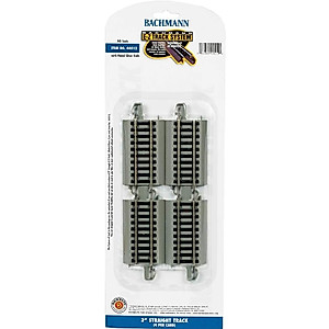 Bachmann Trains - Snap-Fit E-Z TRACK 3” STRAIGHT TRACK (4/card) - NICKEL SILVER Rail With Gray Roadbed - HO Scale