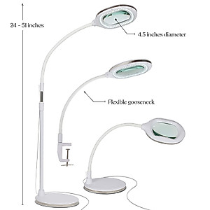 Brightech LightView Pro Magnifying LED Desk Lamp with Light, Hobbies & Reading, Flexibility & Durability Magnifying Floor Lamp, 3 in 1 LED Light Glass Magnifier, Work Light for Pro Uses - White