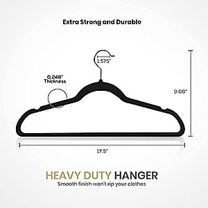 Velvet Hangers 50 Pack, Non Slip Hangers Space Saving with 360 Degree Chrome Swivel Hook, Smooth Heavy Duty Clothes Hangers for Skirts Coats Pants Scarves Shirts Laundry, Hold up to 10 Lbs, Black