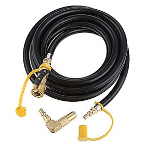 12FT Quick-Connect RV Propane Extension Hose, Low Pressure Quick Disconnect Propane Hose with 1/4" Safety Shutoff Valve and 1/4" Male Full Flow Plug and Elbow Adapter, for Blackstone 17"/22" Griddles