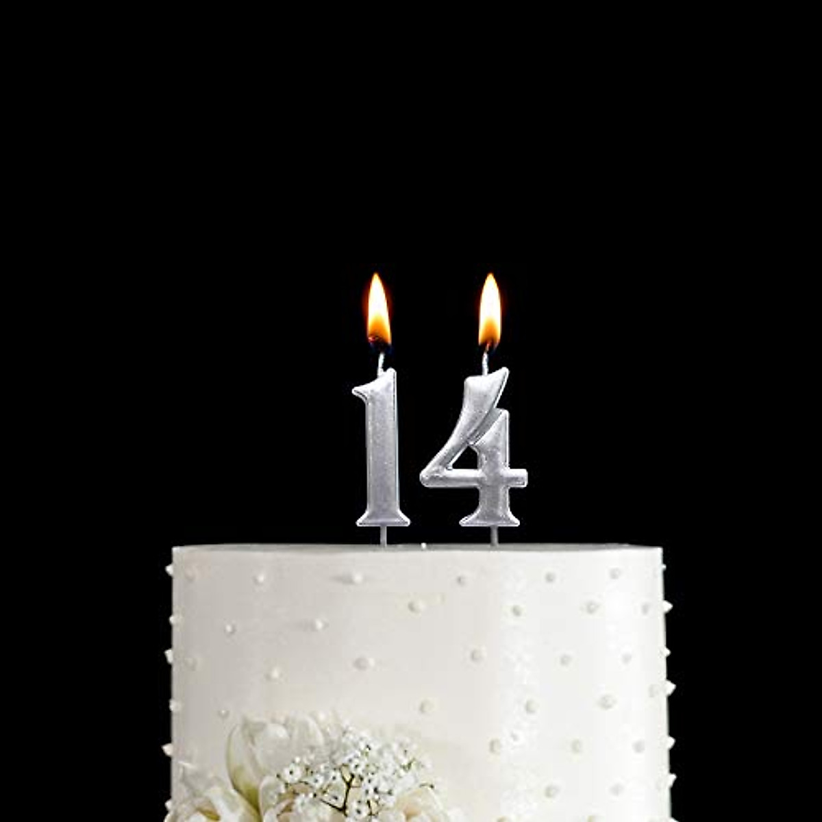 MAGJUCHE Silver 14th Birthday Numeral Candle, Number 14 Cake Topper Candles Party Decoration for Girl Or Boy