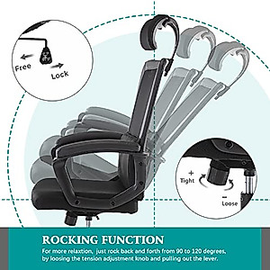 Office Chair, Ergonomic Mesh Desk Chair, High Back Swivel Task Executive Computer Chair Padding Comfy Armrests with Adjustable Headrest Lumbar Support