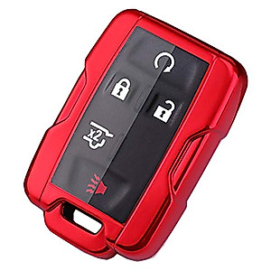 Soft TPU Key Fob Cover Case Remote Holder Skin Glove Fit for Chevy Chevrolet Silverado Colorado/GMC Sierra Canyon Yukon Cadillac (Red)