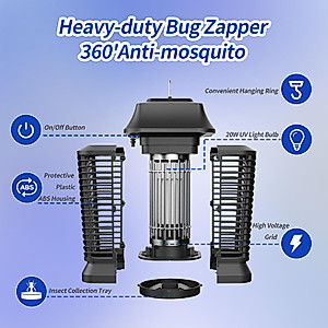 Bug Zapper Outdoor, 2024 Upgraded Mosquito Zapper for Indoors with Powerful 20W Bulb, 4200V Waterproof Fly Zapper,Electric Fly Traps Outdoor Mosquito Killer for Home,Backyard,Patio Yard,8.2Ft Cord