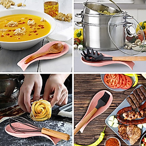 Hasense Spoon Rest for Stove Top, Large Ceramic Spoon Holder for Kitchen Counter, Cooking Utensil Rest for Spatula Ladle Spoon and Tong, Kitchen Spoon Rest for Home and Coffee Bar Accessories, Pink