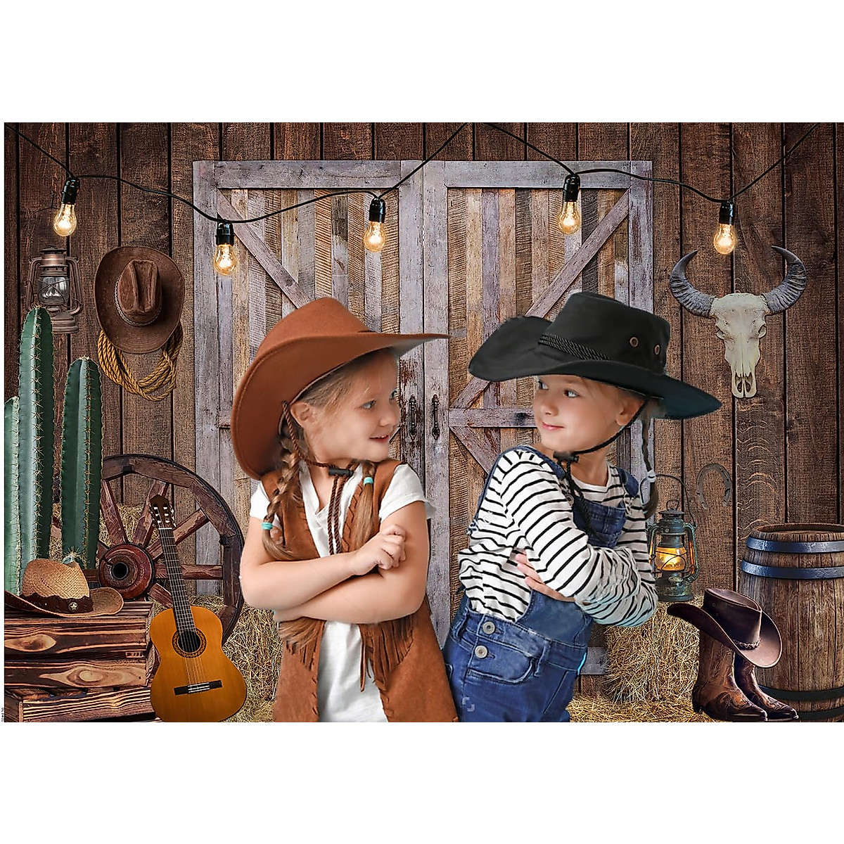 Dudaacvt 8x6FT Western Cowboy Backdrop Western Party Supplies Decorations Wild West Decor Rustic Wooden House Barn Photography Background for Boy Baby Birthday Banner D671