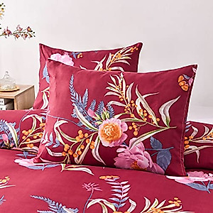 YFISAN Floral Duvet Cover Set King Red Flower Comforter Cover Set King 104"x90" Burgundy Lightweight Soft 3 Pieces Breathable Bedding Set (No Comforter Included，Rwd Flower, King)