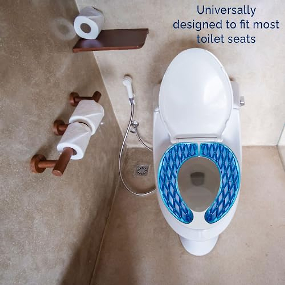 Morvat Washable Gel Toilet Seat Cover, Padded Riser Cushion for Toilets & Commode Chair, Maximum Pain Relief Comfort & Support, Adhesive Raised Donut Pad for Elderly & Handicapped, Blue
