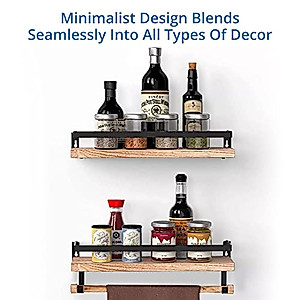 Halter Bathroom Shelf with Towel Bar, Wall Mounted Floating Shelves with Bar and Paper Towel Rod for Bathroom and Kitchen, Wooden Bathroom Shelves, Floating Bar Shelves, Natural