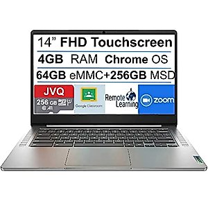 Lenovo 2022 Newest Chromebook 3 14'' FHD IPS Touchscreen, MediaTek MT8183 8-Core CPU(Up to 2.0GHz), 320GB Space(64GB eMMC+256GB MSD), 4GB RAM, USB Type-C, Chrome OS+JVQ MP, Arctic Grey, 5X Storage