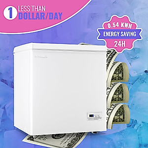 Chest Freezer 5.0Cubic Feet with Intelligent Temperature Control(-15°F to 41°F), Deep Freezer with TWO Hanging Baskets and Side Defrost Water Drain, Top Open Door Freezer White