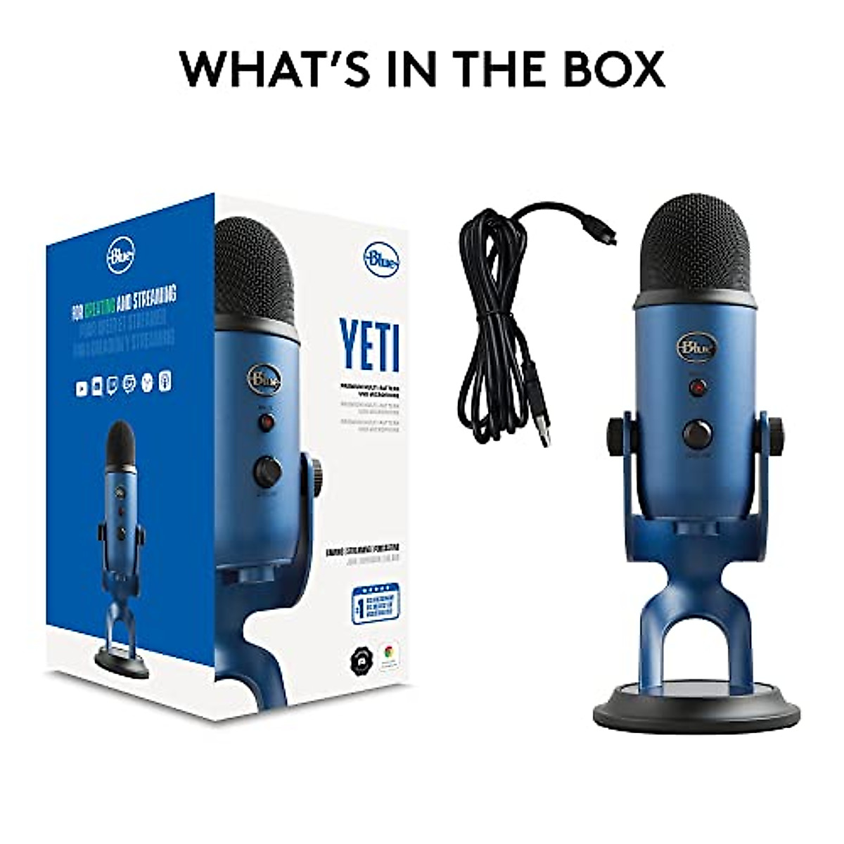 Logitech for Creators Blue Yeti USB Microphone for Gaming, Streaming, Podcasting, Twitch, YouTube, Discord, Recording for PC and Mac, 4 Polar Patterns, Studio Quality Sound, Plug & Play-Midnight Blue