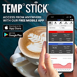 Temp Stick Remote WiFi Temperature & Humidity Sensor. No Subscription. 24/7 Monitor, Unlimited Text, Push & Email Alerts. Free Apps, Made in America. Use with Alexa, IFTTT. Monitor Anywhere, Anytime.