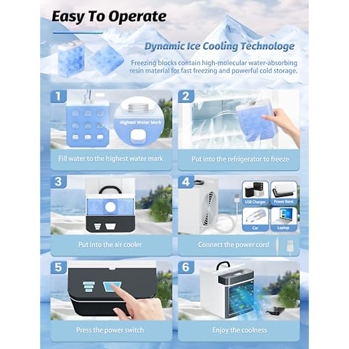 GGDQOPD Portable Air Conditioners Mini Air Cooler Evaporative Conditioner Fan (FZ-03), P-G-FZ03