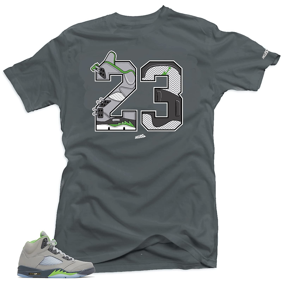 Jordan 5 Green Bean Match Tees - Snelos 23 Gray | Small
