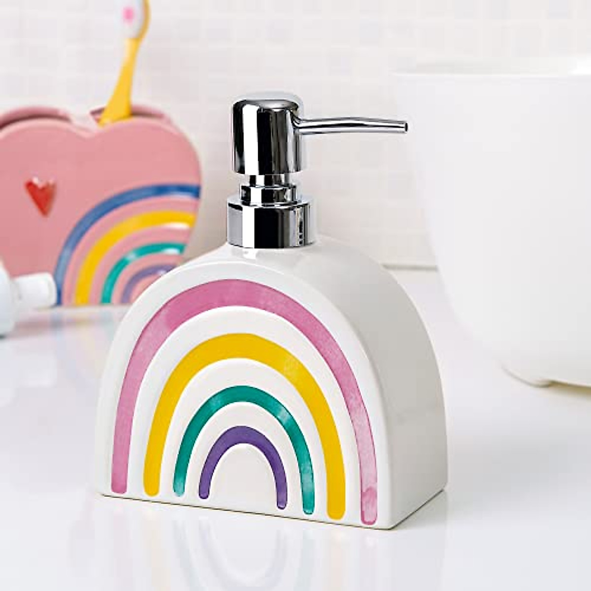 Allure Home Creation Rainbow Hearts 4-Piece Ceramic Bathoom Accessory Set