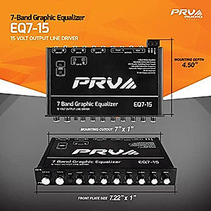 PRV AUDIO EQ7-15 7 Band Graphic Equalizer 15 Volt RCA Line-Level Output with Fader and Subwoofer Level Control for Car Audio