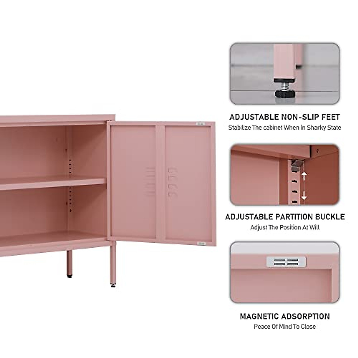 LINGZOE 2 Door Steel Storage Cabinet Pink TV Stand for Living Room ...