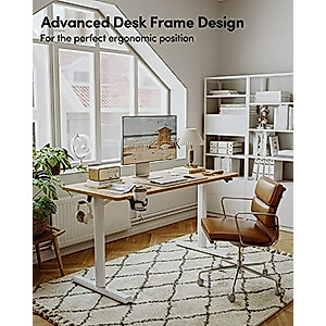 BANTI 55"x24" Standing Desk, Electric Stand up Height Adjustable Home Office Table, Sit Stand Desk, Light Rustic Brown Top