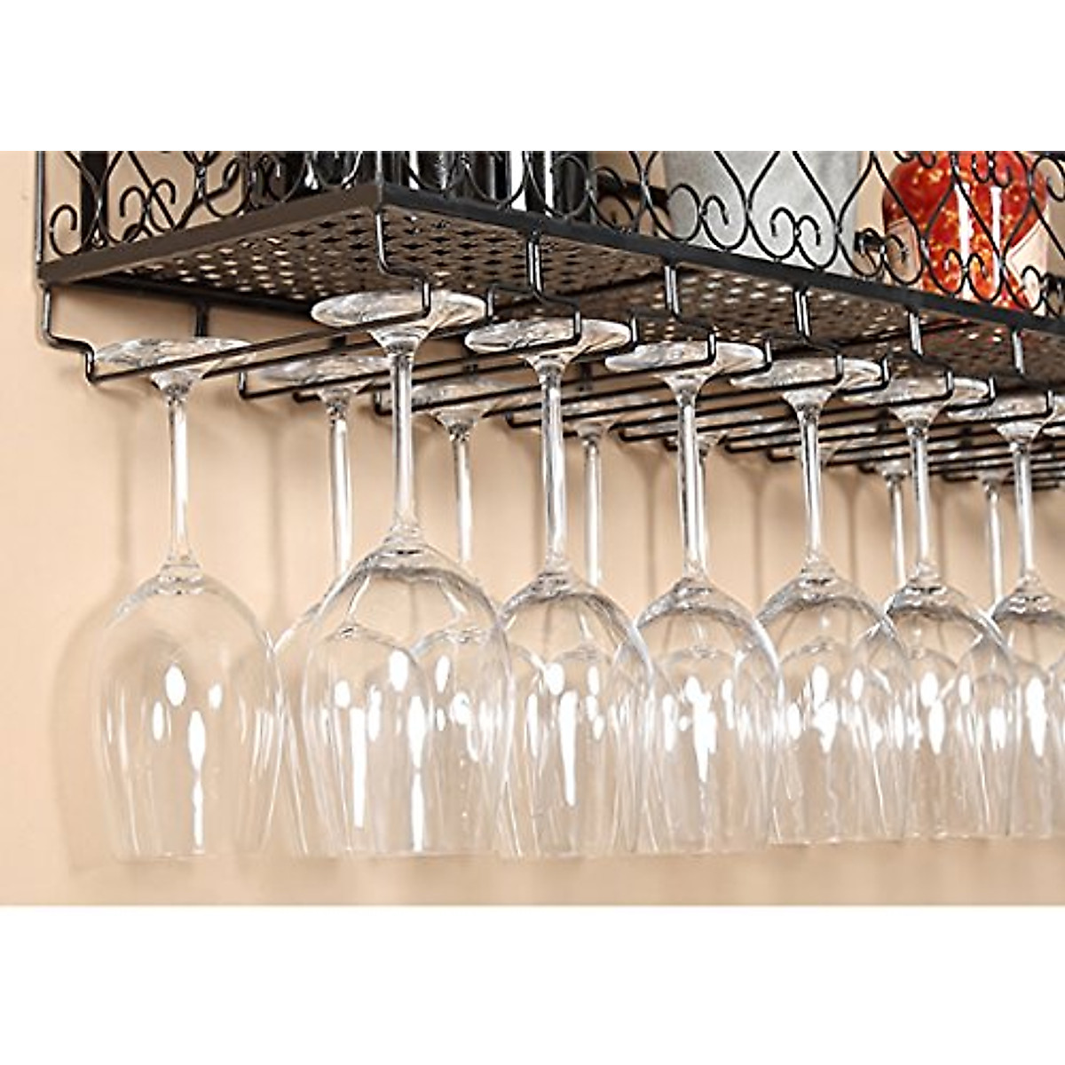 Wine Racks Metal Wine Rack/European Retro Wrought Iron Wine Rack Hanging Hanging Wine Cabinet/Wine Glass Rack Bar Wall Racks (Color : 2, Size : 120 * 25 * 16cm)