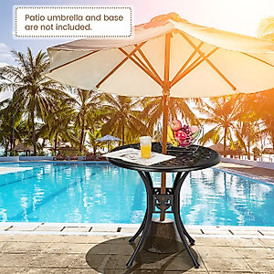 IDEALHOUSE Patio Bistro Table, Cast Aluminum Round Outdoor Table, Bistro Table with Umbrella Hole, for Poolside, Deck, Porch, Backyard, Garden, Balcony, Dia 30.25" x H 29.5", Black