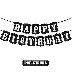 LINGTEER Happy Birthday Black and White Bunting Banner Decorations Birthday Party Photo Prop Decorations Sign.