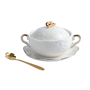 Hemoton Coffee Cups Ceramic ceramic stew pot with tray lid and porcelain soup bowl steam bowl soup bowl steaming cup food bowl for kitchen egg custard medicinal birds white Decaf Coffee