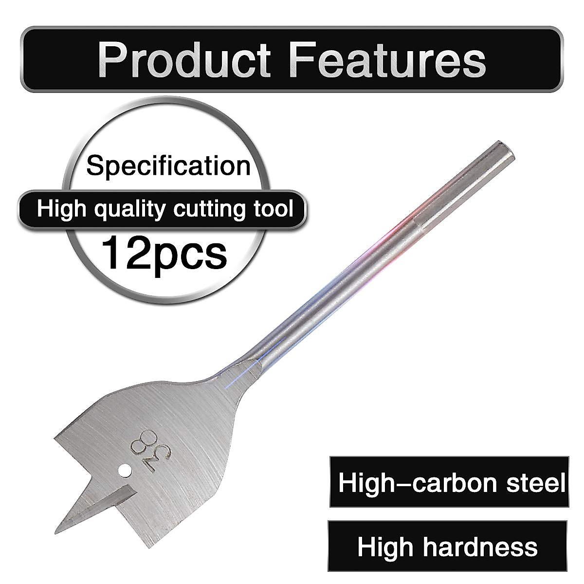 HOHXEN High Speed Steel Wood Boring/Spade/Paddle - Drill Bit Set 12-40mm