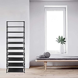 LFGUD 10 Tiers Shoe Rack, Simple Houseware 10-Tier Shoe Rack Storage Organizer 30-Pair, Easy Assembled Shoe Tower Stand, Sturdy Shoe Stand, Non-Woven Fabric Shoe Shelf Organizer Closet for Home, Black