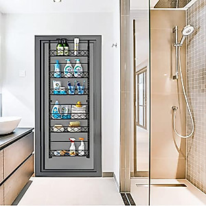 Auledio Over The Door Pantry Rack, Adjustable 6 Baskets Closet Organizer Hanging Spice Space Saver,Black