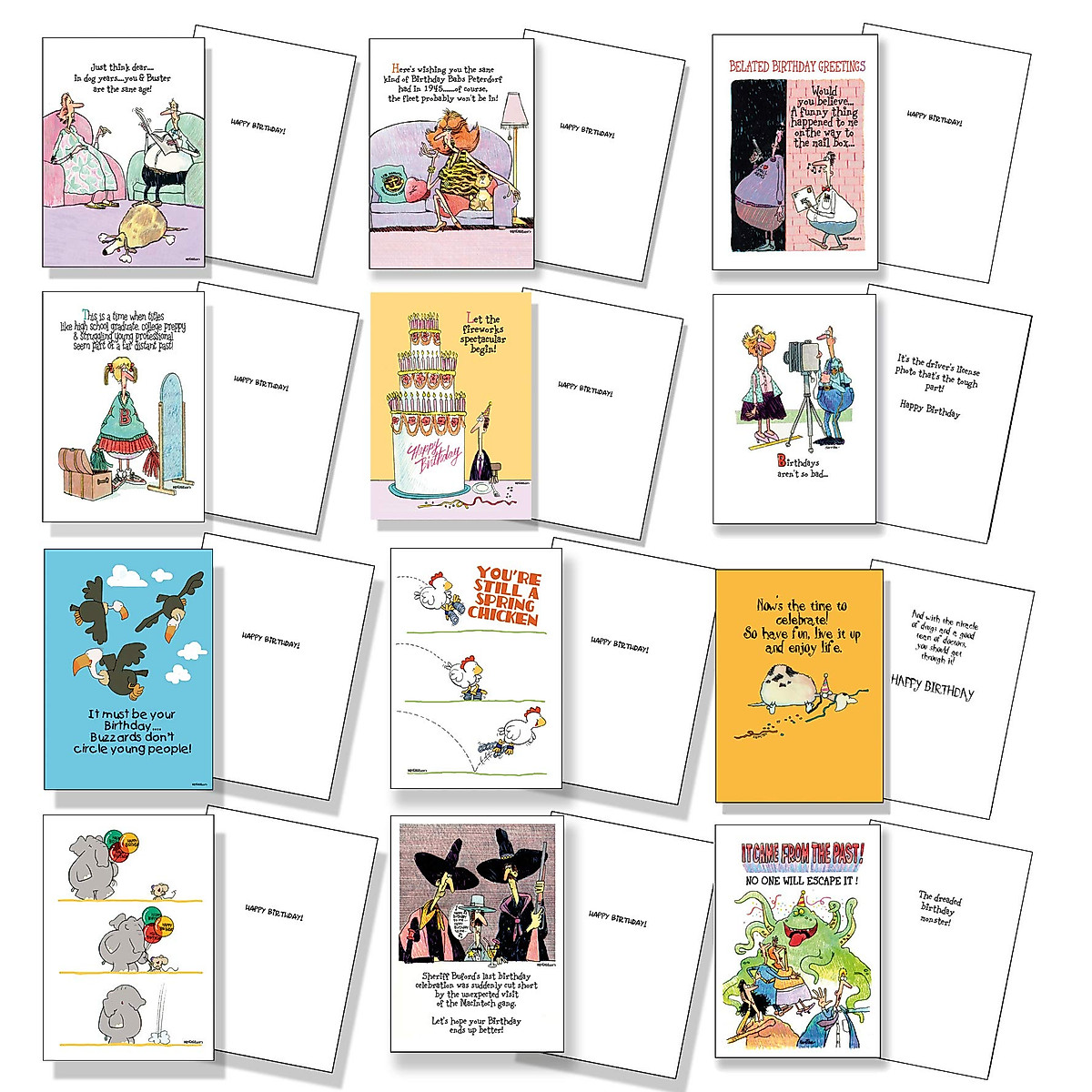 Stonehouse Collection Vareity Set of 12 Funny Birthday Cards - Birthday Card Assortment - USA Made