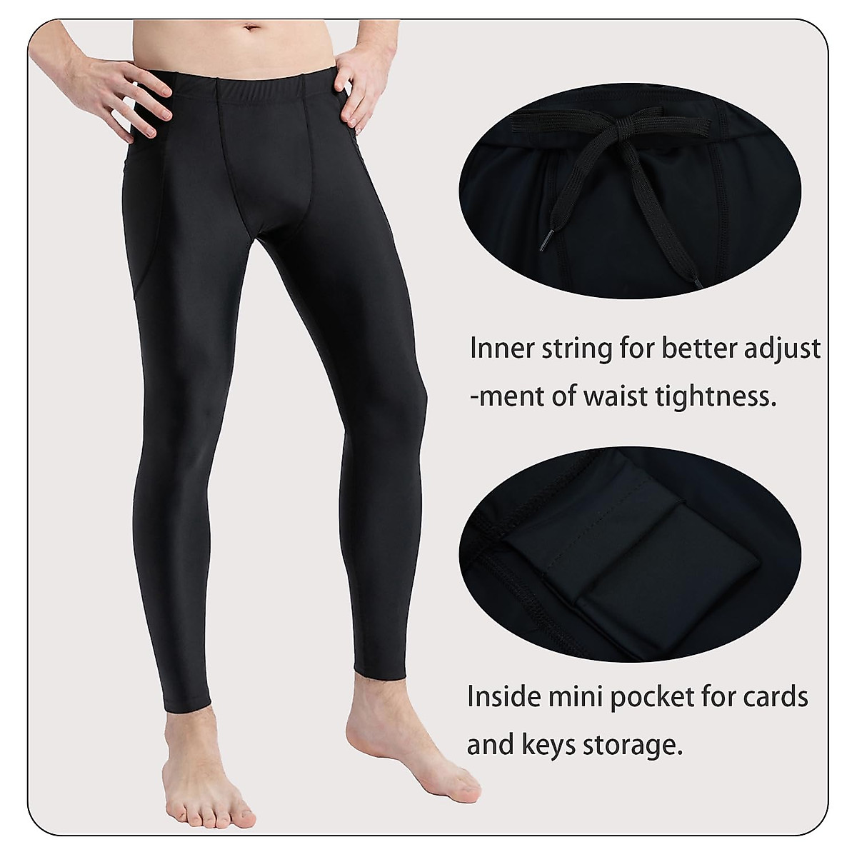UPF 50+ Men's Surfing Leggings Sun Protection Swimming Pants(6011black-L)