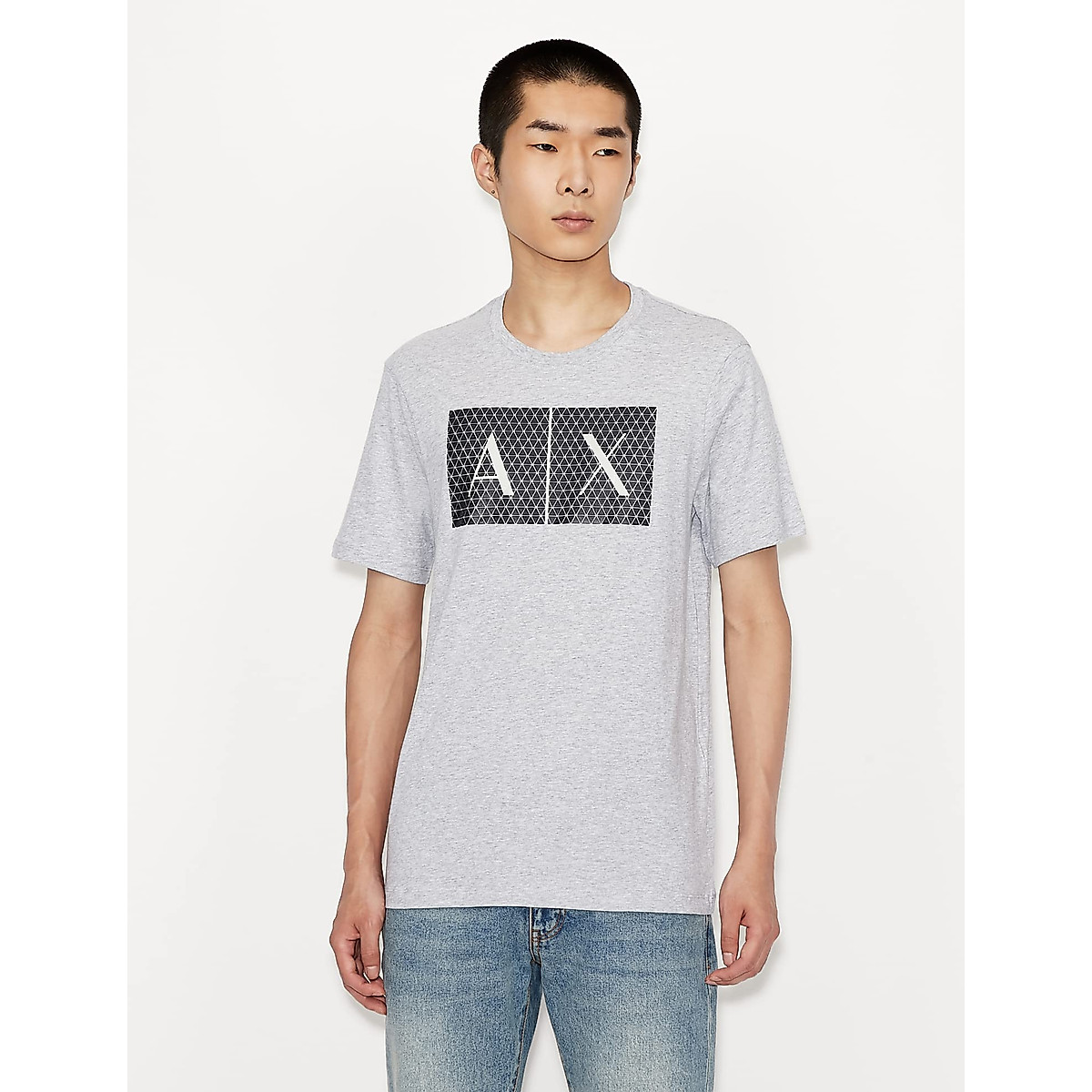 A|X ARMANI EXCHANGE mens Crew Quited Logo Tee T Shirt, Heather Grey, Medium US