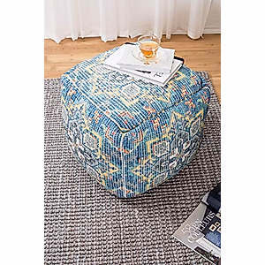 Anji Mountain Square Pouf , 20" x 20" x 20", Blue and Gray